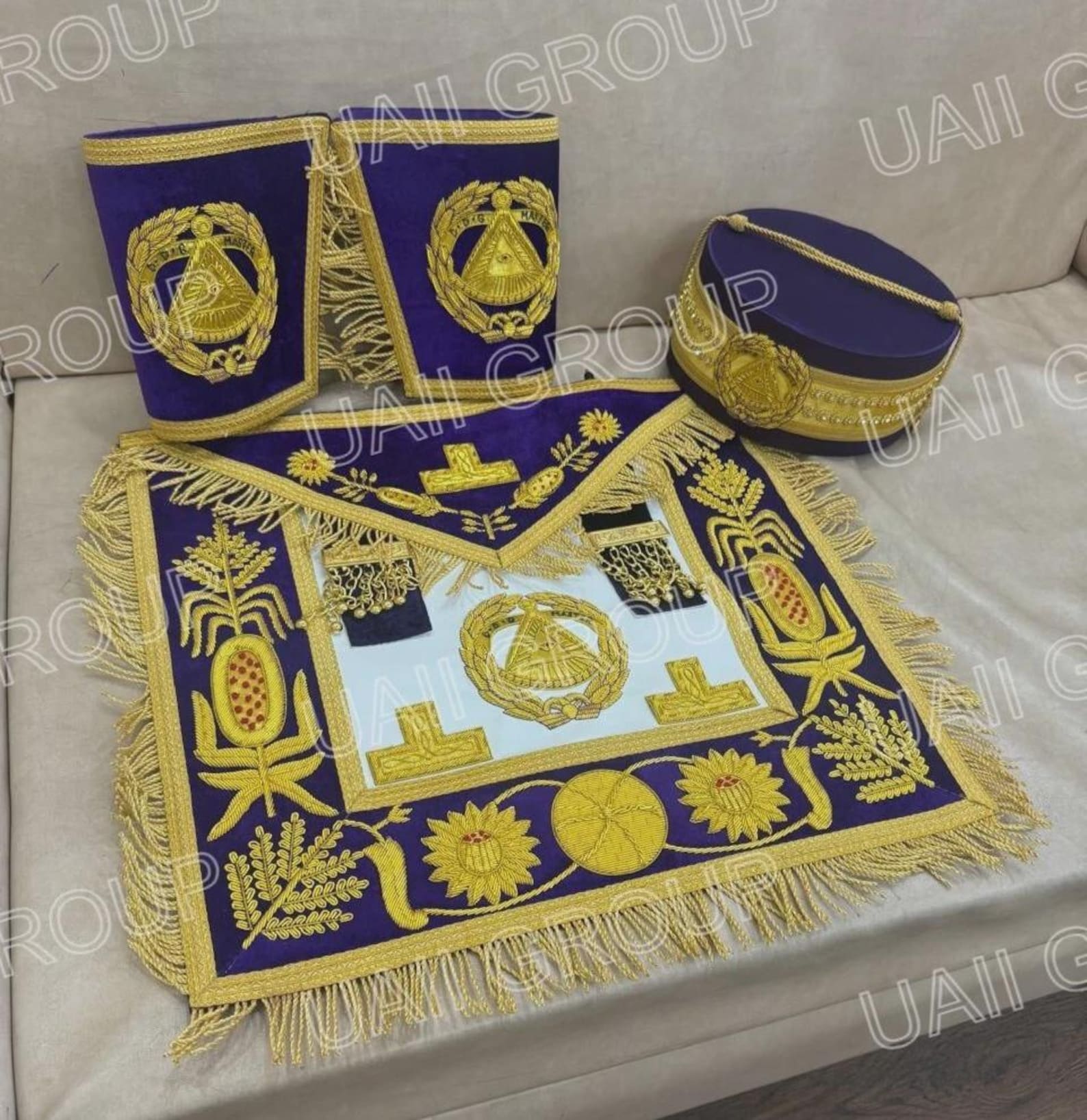 Masonic Deputy Director Grand Master Hand Embroidered Apron Crown ...