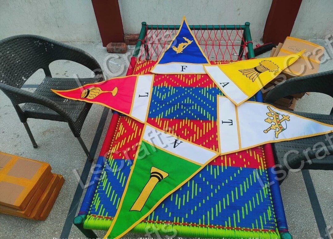 Masonic O.E.S Set of 5 Triangle Embroidered Flags/banners Size 20" X 30 ...