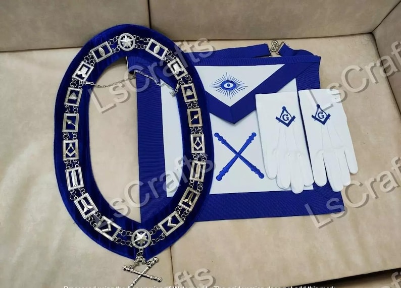 Masonic Regalia Blue Lodge Marshall Apron, Chain Collar and Gloves Full ...