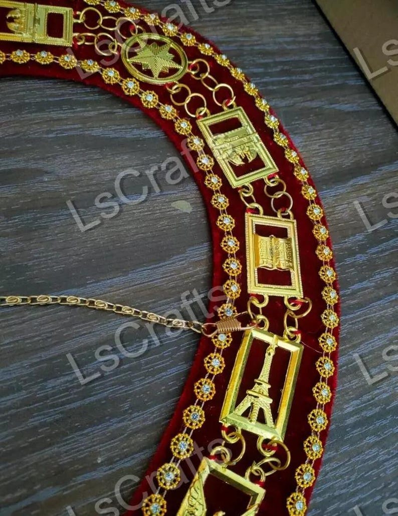 HOJ Chain Collar, Masonic Heroines of Jericho Chain Collar Gold Jewel Red Velvet - Etsy