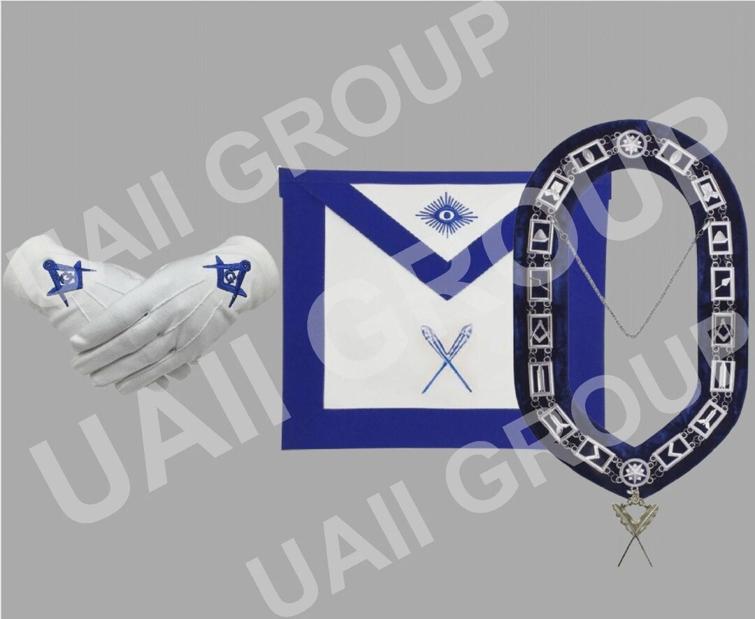 Masonic Blue Lodge Set of Officer Secretary Apron, Silver Collar ...