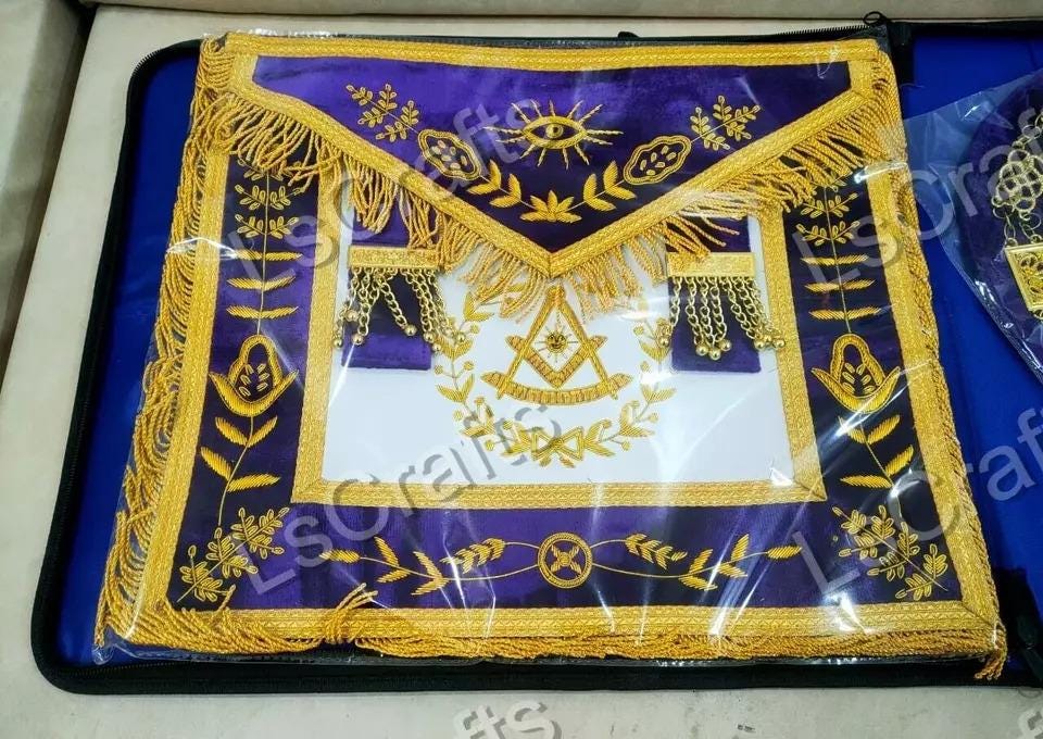 Masonic Regalia Past Master Hand Embroidered Apron and Chain Collar ...