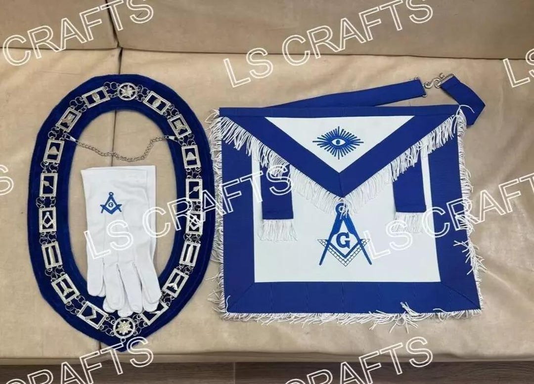 Masonic Blue Lodge Set of Apron, Chain Collar and Square Compass Gloves ...