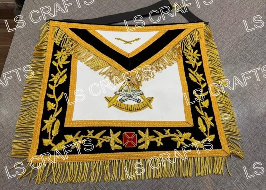 Masonic Knight Templar 100% Lambskin Apron Hand Embroidered Size 14" X ...