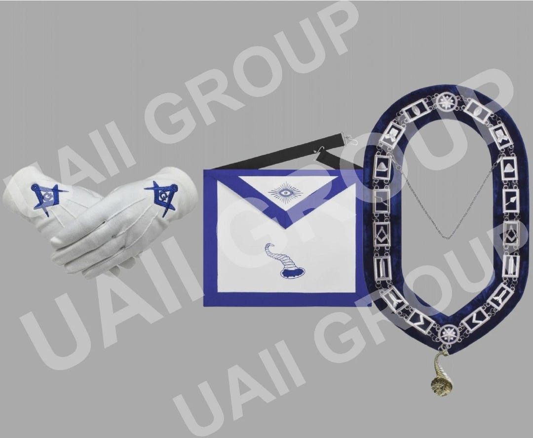 Masonic Blue Lodge Junior Steward Officer Apron , Silver Collar Jewel ...