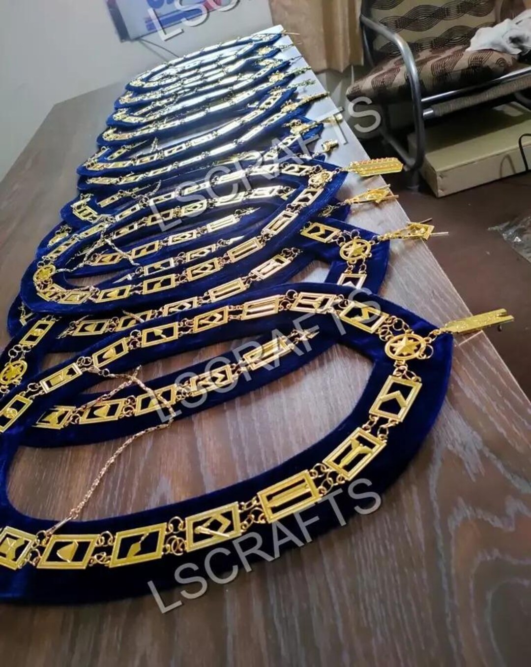 Masonic Blue Lodge Gold Officer Chain Collars With Jewels Set of 12 PCS ...