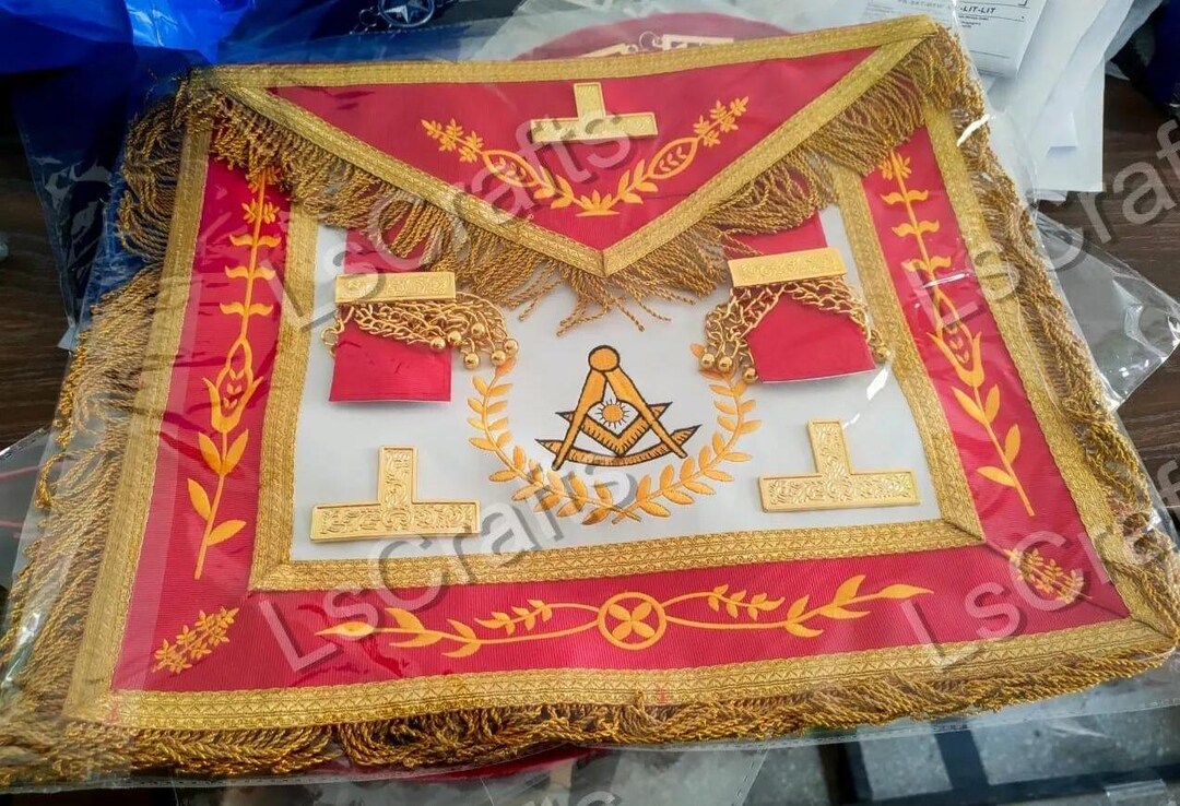 Masonic Regalia Past Master Blue Lodge Gold Machine Embroidery Apron ...