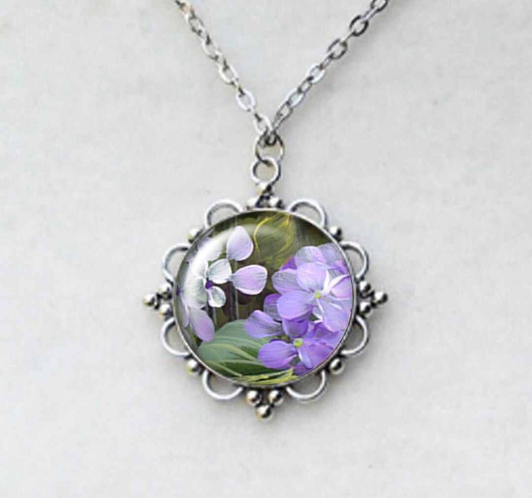 Purple Violets Necklace, July Birthdays, Flower Pendant, Alpha Delta Pi ...