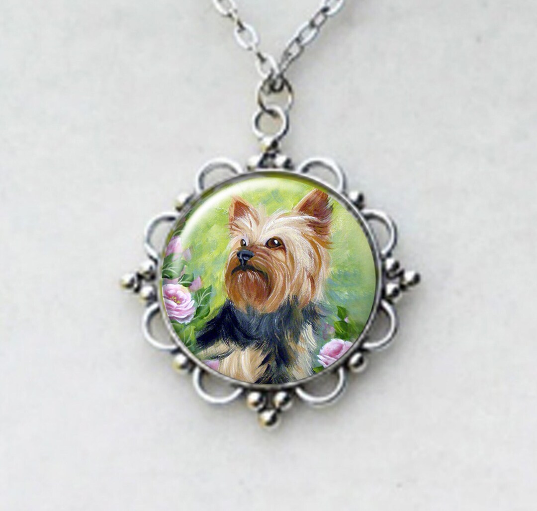 Yorkshire Terrier Flower Pendant Necklace, Yorkie Necklace, Terrier ...