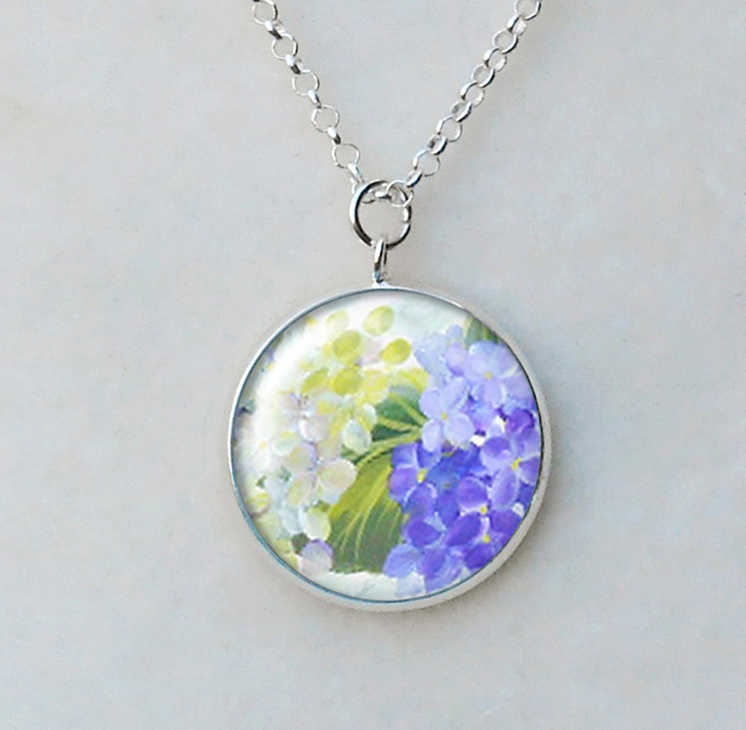 Blue & White Hydrangeas Necklace, Flower Pendant, Hydrangea Lover Gifts ...