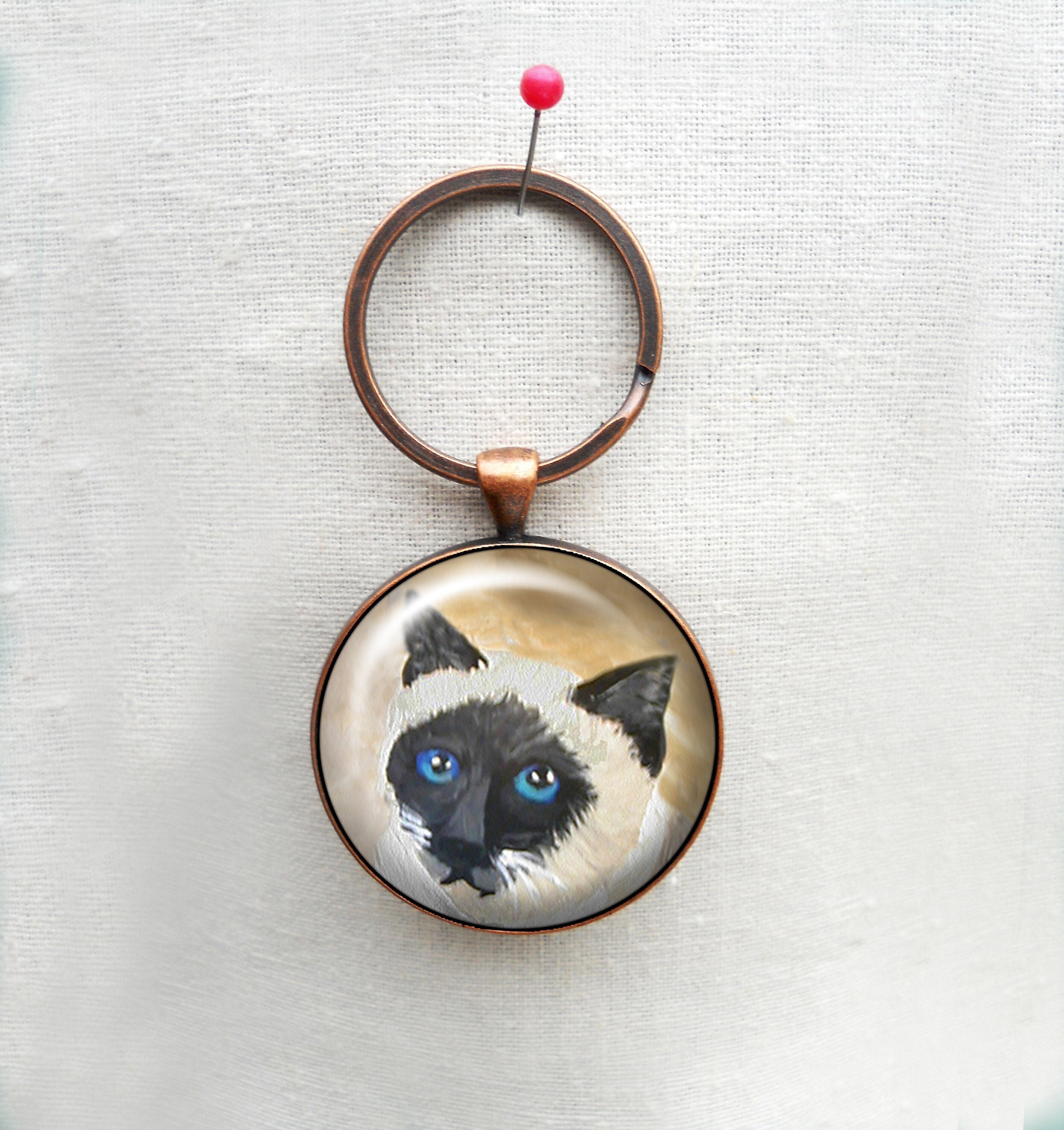 Siamese Cat Keychain, Birthday Ideas, Original Art, Mini Painting, Cat ...