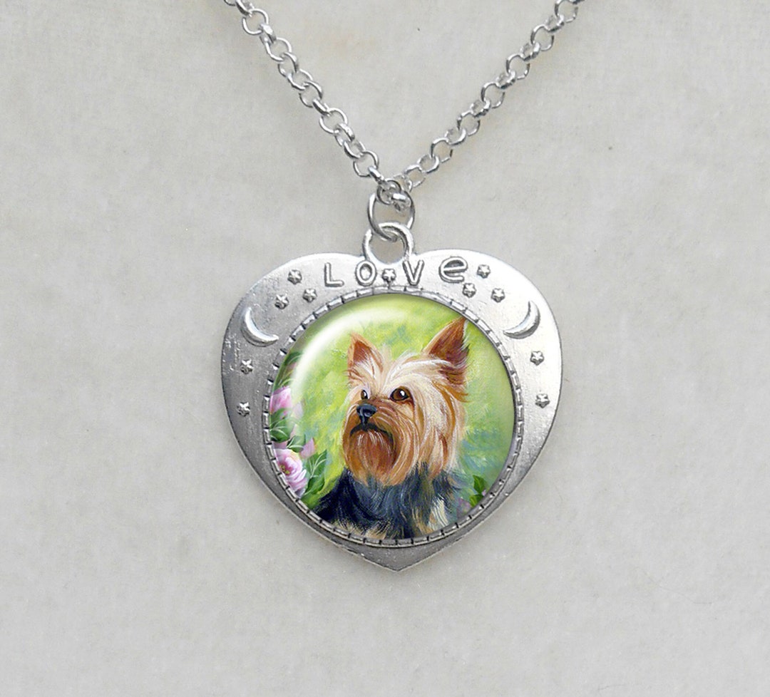 Yorkshire Terrier Moon & Stars Silver Heart LOVE Necklace, Yorkie Owner ...