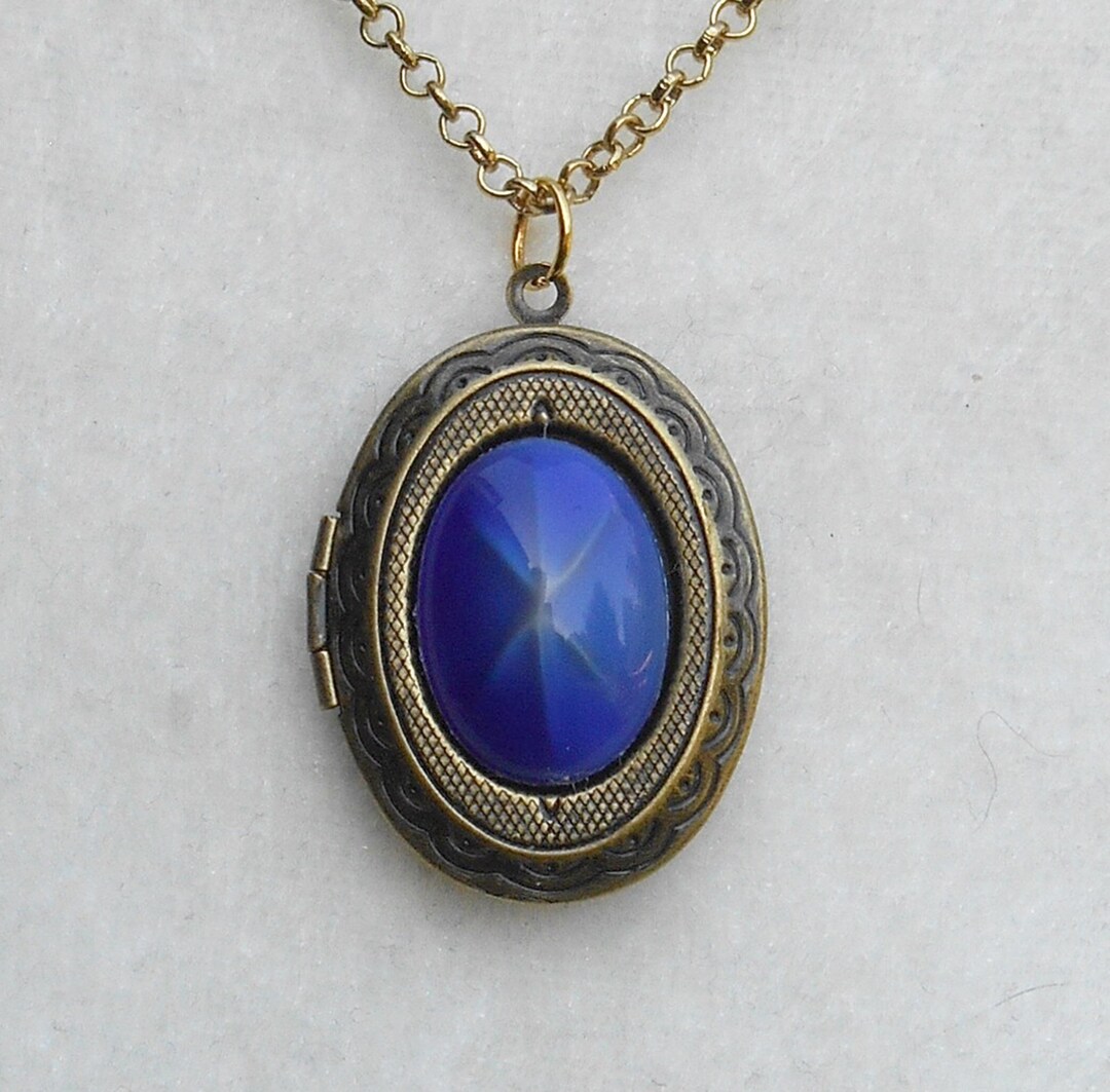 Star Sapphire Antique Gold Locket, Small Locket, Star Sapphire Necklace ...