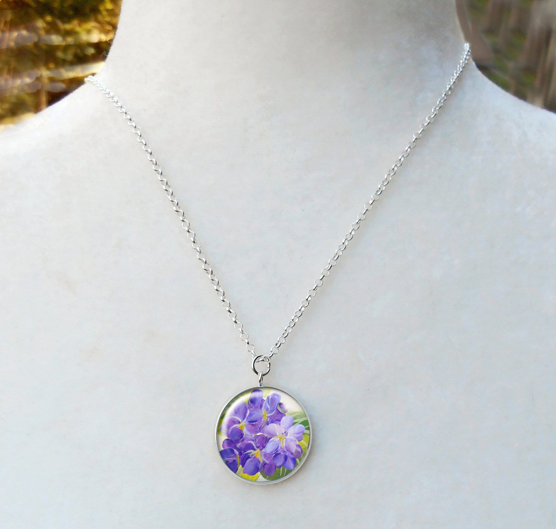 Purple Violets Necklace, Purple Flowers Pendant, Sigma Sigma Sigma ...