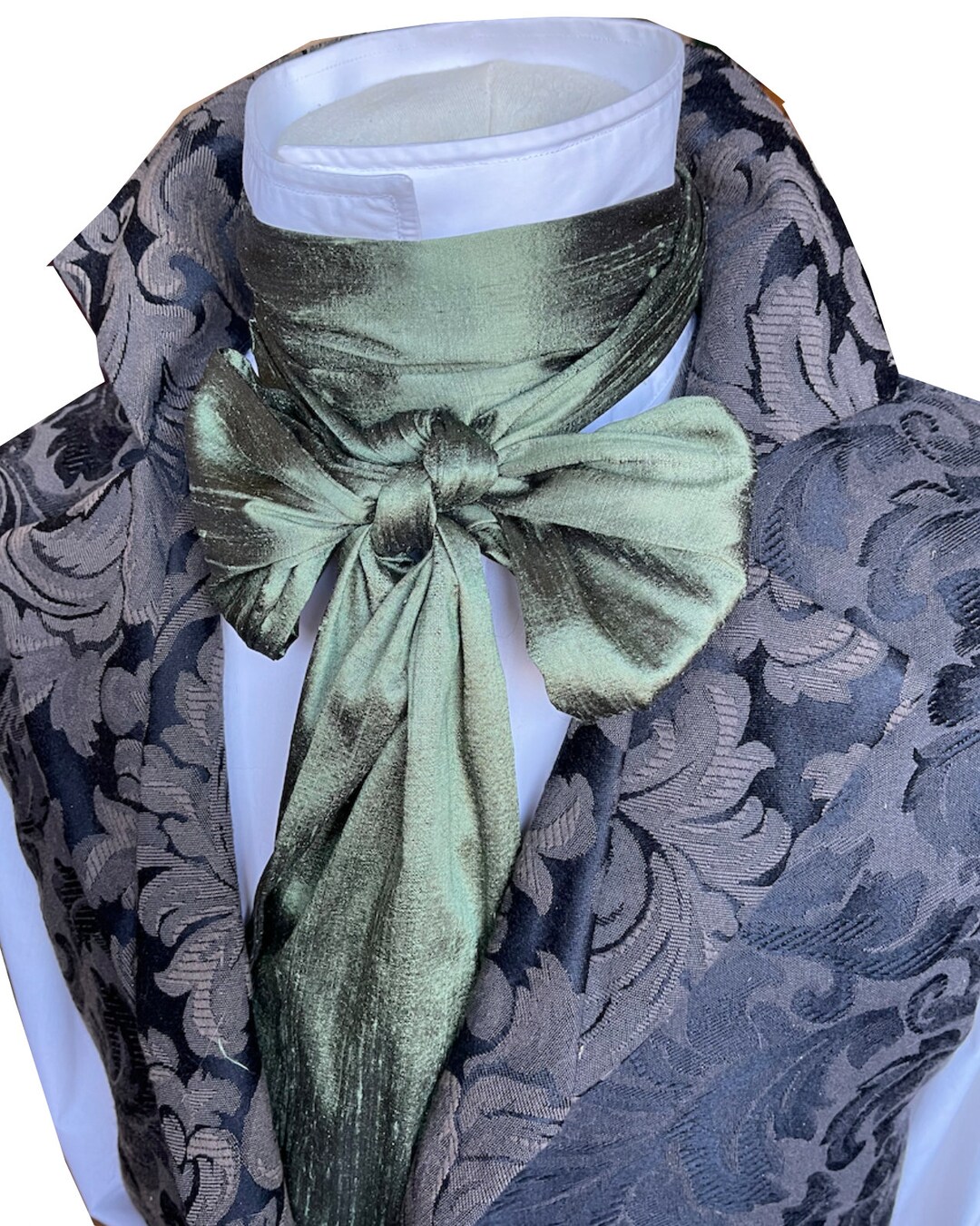 Extra LONG - Aspen Green Silk REGENCY Brummel Victorian Ascot Necktie ...