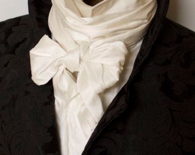 Extra Long Slim Width REGENCY Tie Ascot Cravat Ivory White Dupioni SILK ...