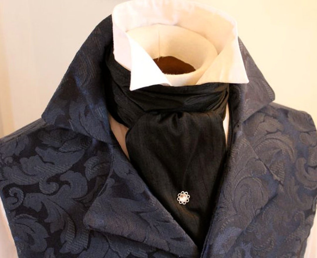Midnight Black Dupioni Silk REGENCY Brummel Victorian Ascot Tie Cravat ...