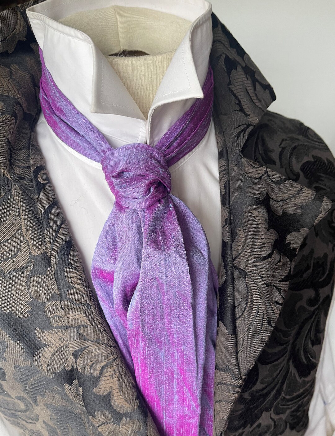 FORMAL Victorian Ascot Tie Cravat - Raspberry Purple Blue Dupioni SILK ...
