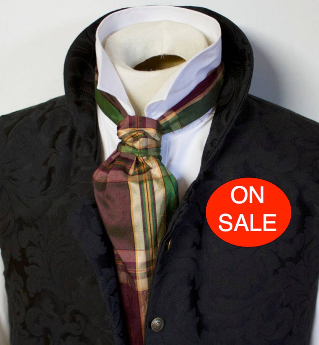 FORMAL Victorian Ascot Tie Cravat - Emerald Gold Plum Plaid Dupioni ...
