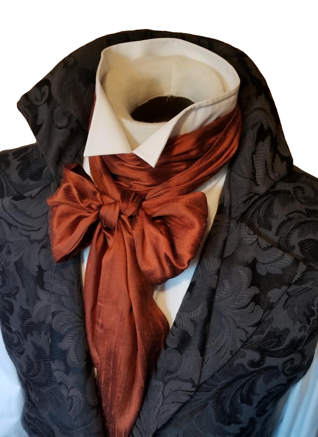 Extra LONG - Pumpkin Silk REGENCY Brummel Victorian Ascot Necktie Tie ...