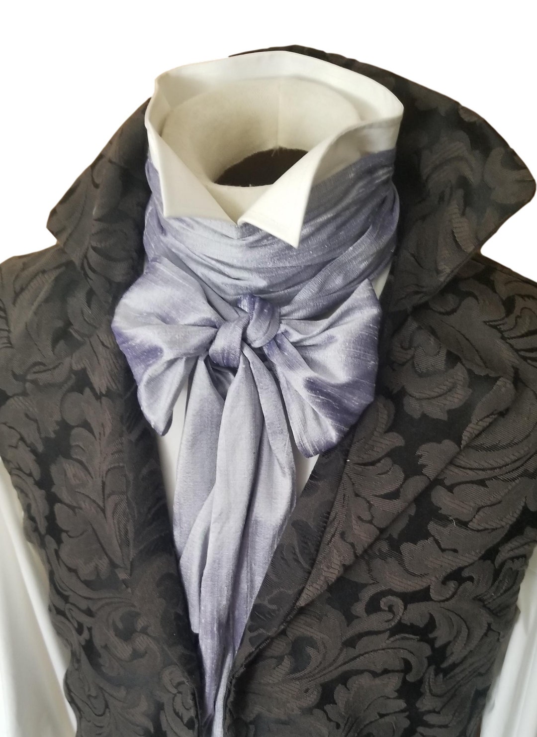 Silver Long Regency Brummel Victorian Ascot Tie Cravat Xl 77inch