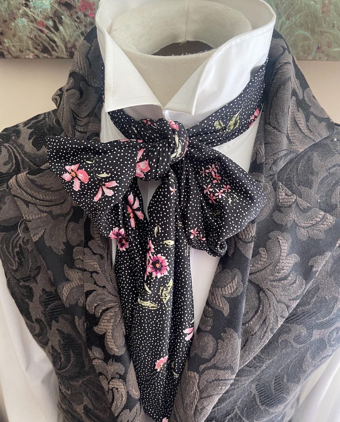 60 Inch REGENCY Brummel Victorian Ascot Tie Cravat - Cherry Floral ...