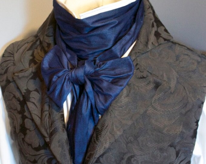 Navy Dupioni Silk Extra Long Wide Regency Brummel Victorian Etsy