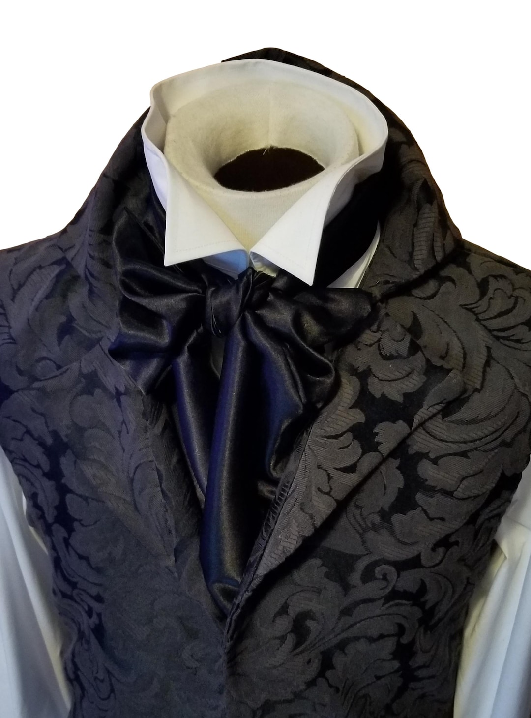 Black Satin 60 Inch REGENCY Brummel Victorian Ascot Necktie Tie Cravat ...