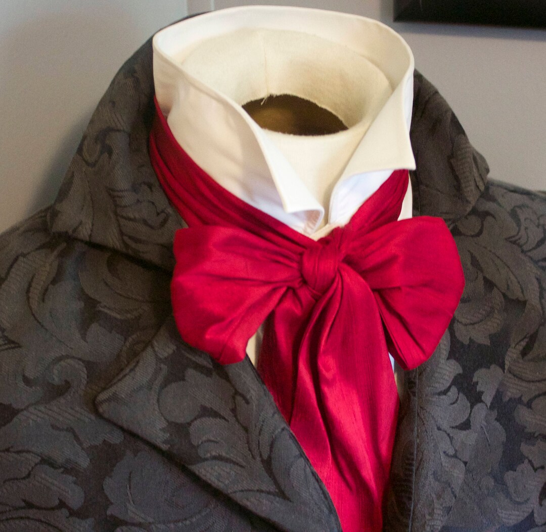 REGENCY Brummel Victorian Ascot Tie Cravat Cranberry RED Dupioni Silk ...