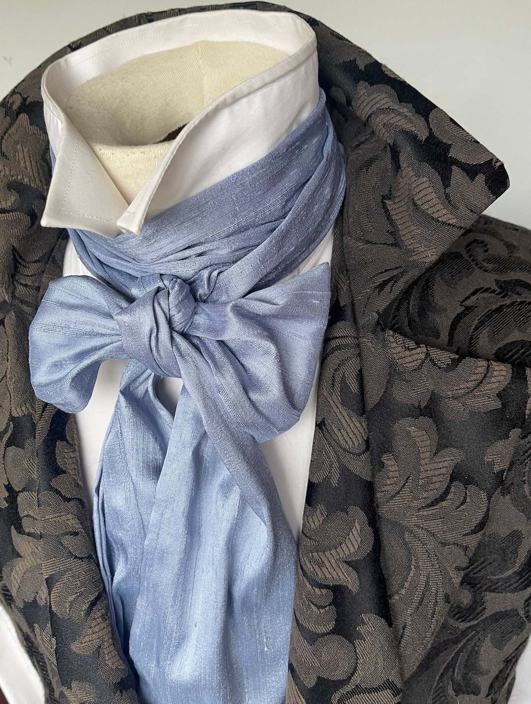 Extra LONG - Blue Silk REGENCY Brummel Victorian Ascot Necktie Tie ...