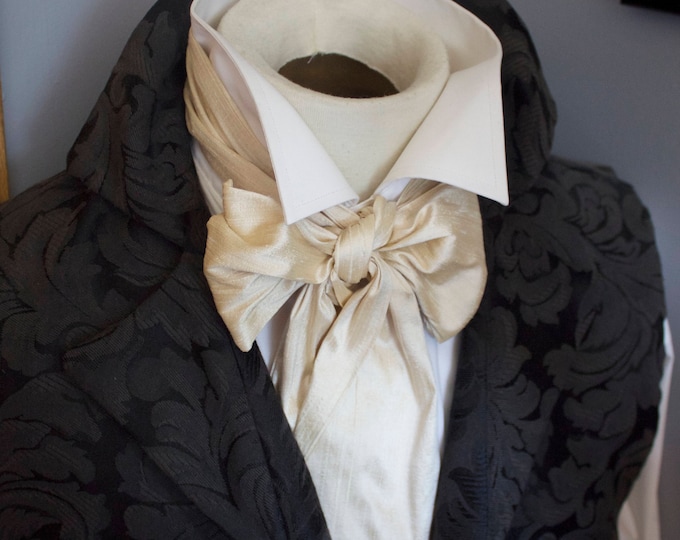 Regency Brummel Victorian Ascot Necktie Tie Cravat White Dupioni Silk