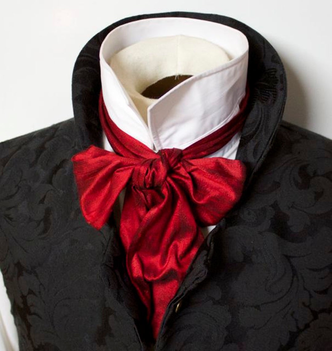 Deep RED Dupioni Silk 6 Width REGENCY Brummel Victorian Ascot Tie ...