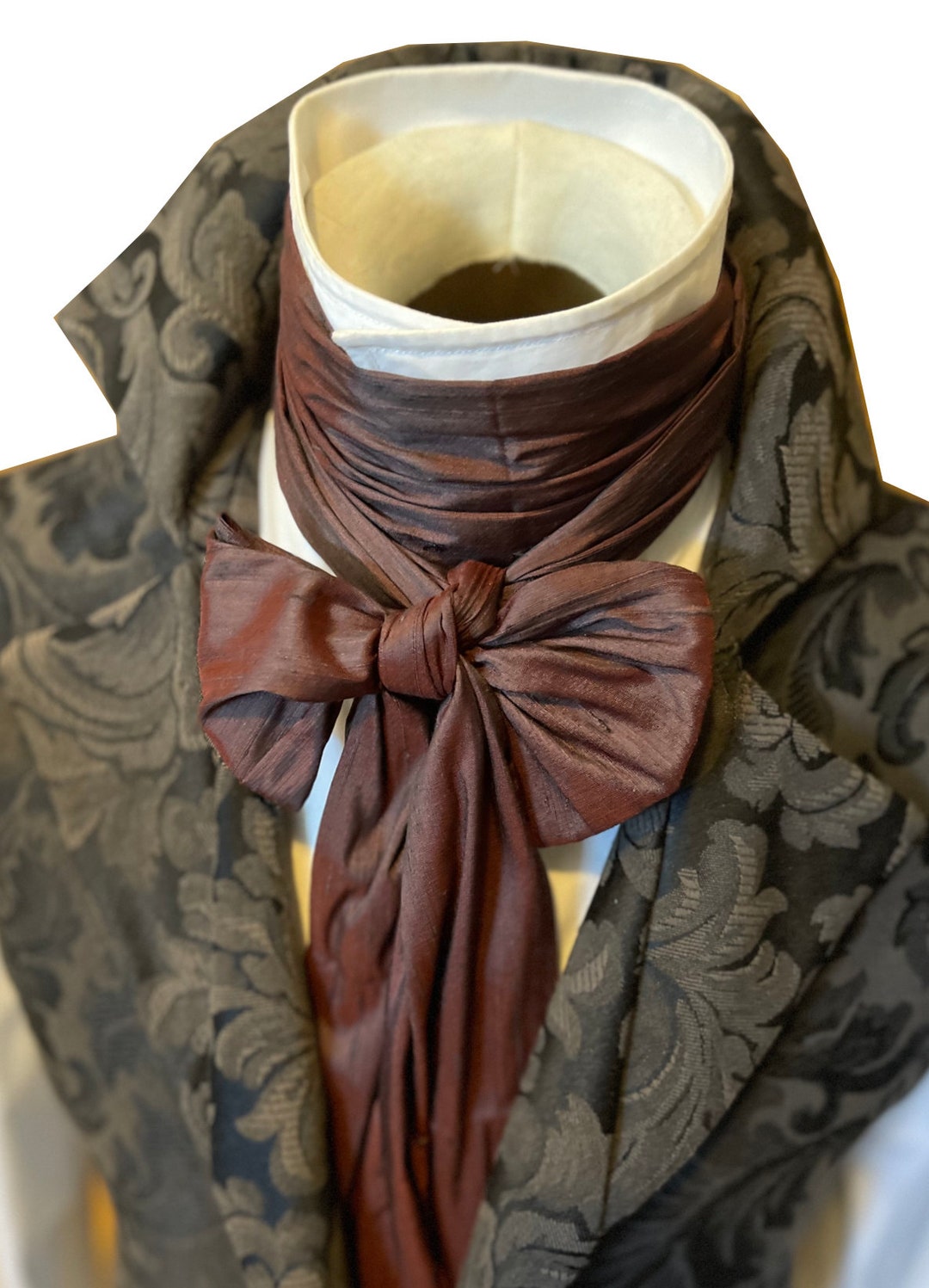 Chocolate Extra LONG REGENCY Brummel Victorian Ascot Tie Cravat Dupioni ...