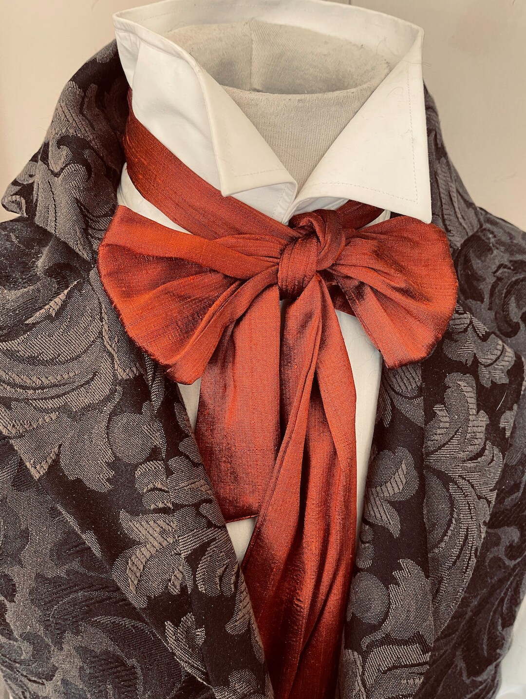 Slim REGENCY Brummel Victorian Ascot Tie Cravat - Brick Orange Dupioni ...