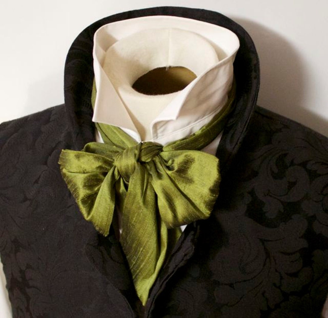 REGENCY Brummel Victorian Ascot Tie Cravat - Moss Green Dupioni Silk - Etsy
