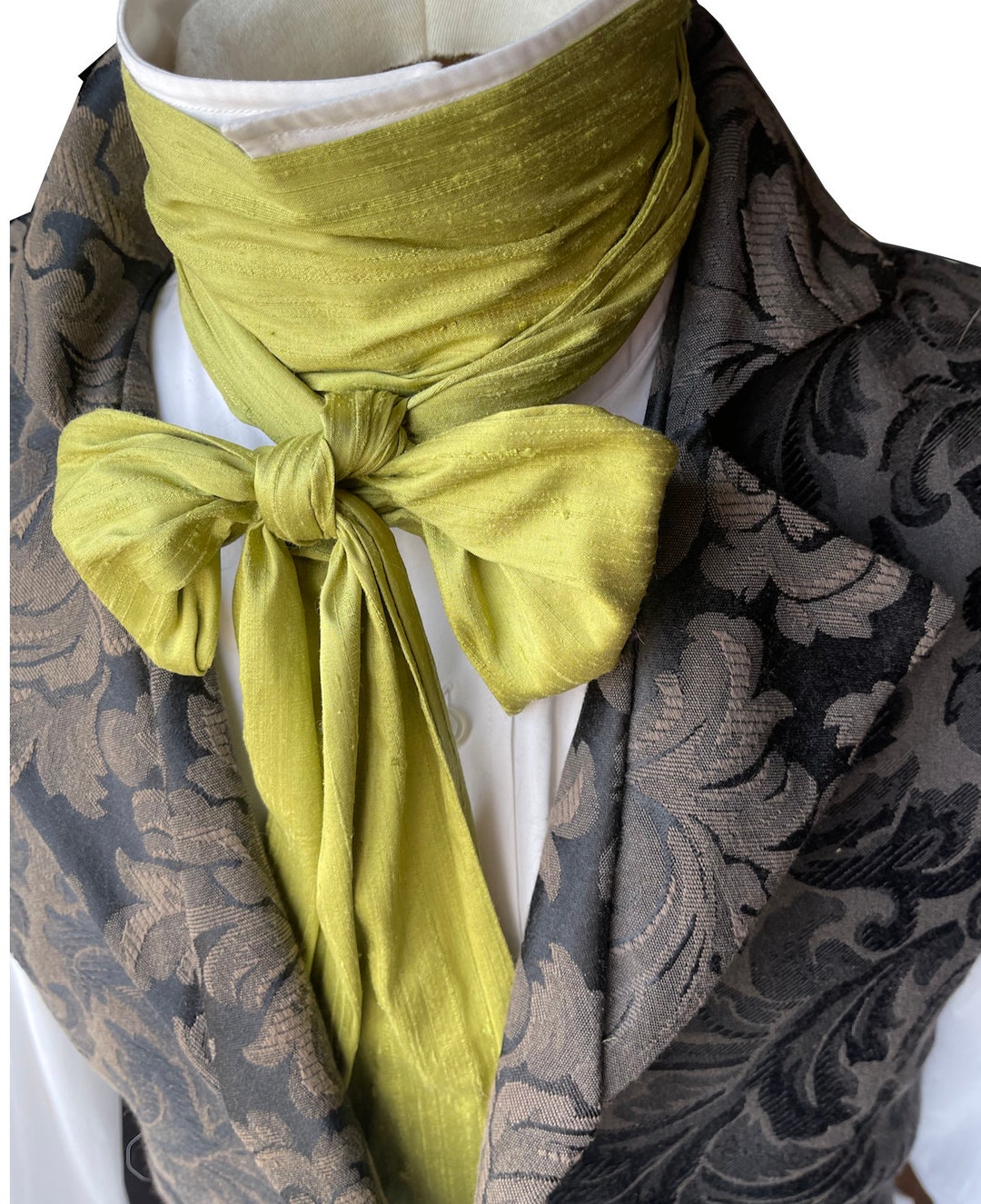 Green Long REGENCY Brummel Victorian Ascot Tie Cravat XL 77inch Spring ...
