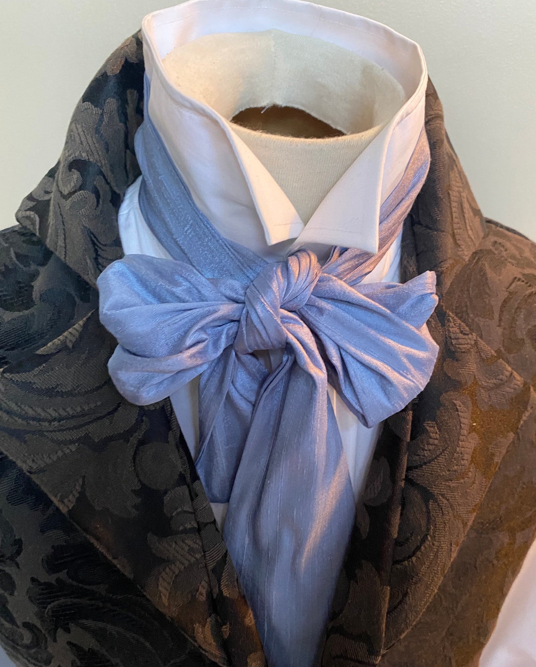 Blue Dupioni Silk - REGENCY Brummel Victorian Ascot Tie Cravat - Etsy