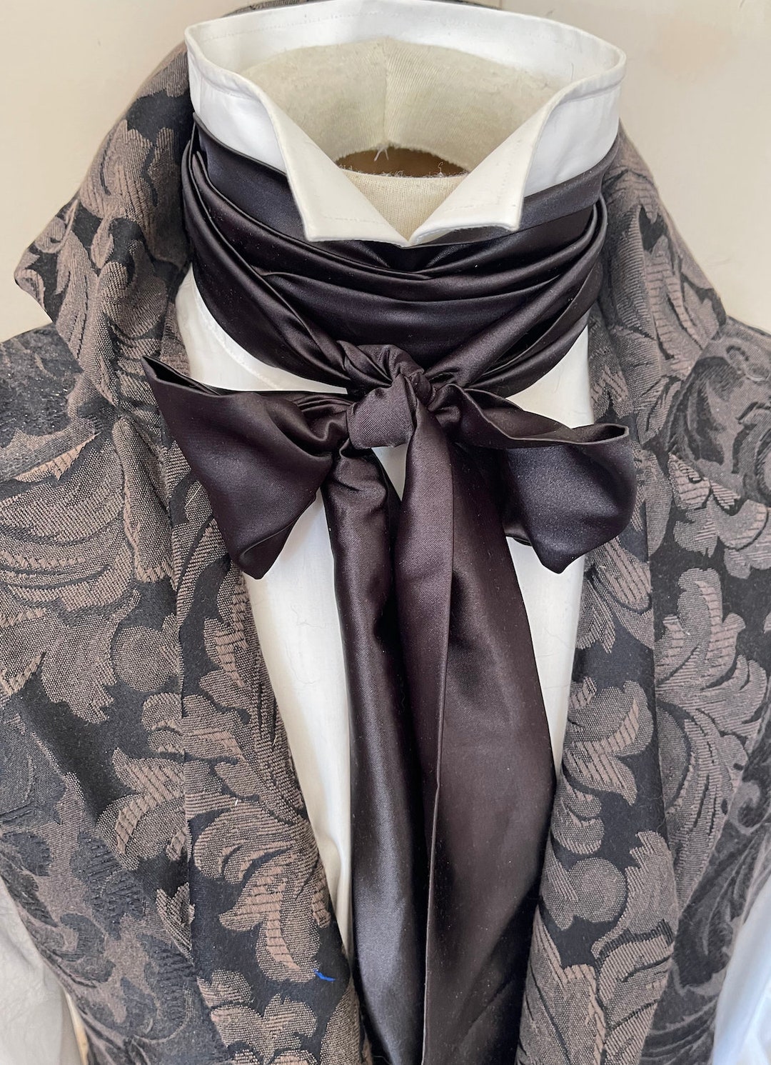 Black Satin Extra Long 98 Inch REGENCY Brummel Victorian Ascot Necktie ...