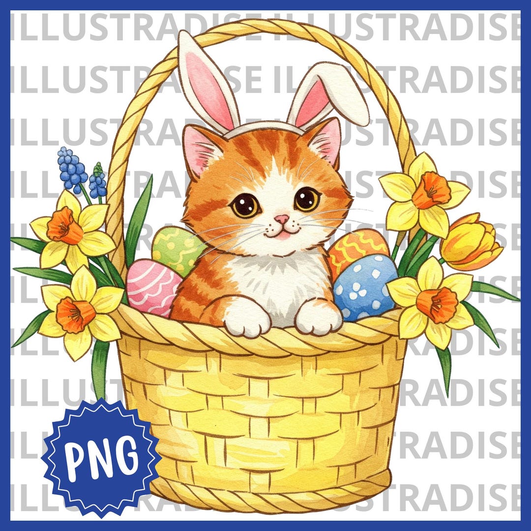 Easter Cat PNG, Cat With Bunny Ears, Cat in Easter Basket, Easter ...