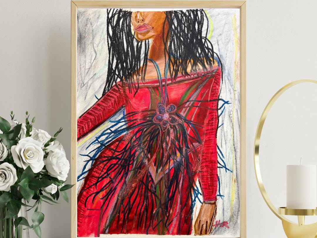 Lady in Red Original Portrait Oil Pastel Painting on Paper - Etsy