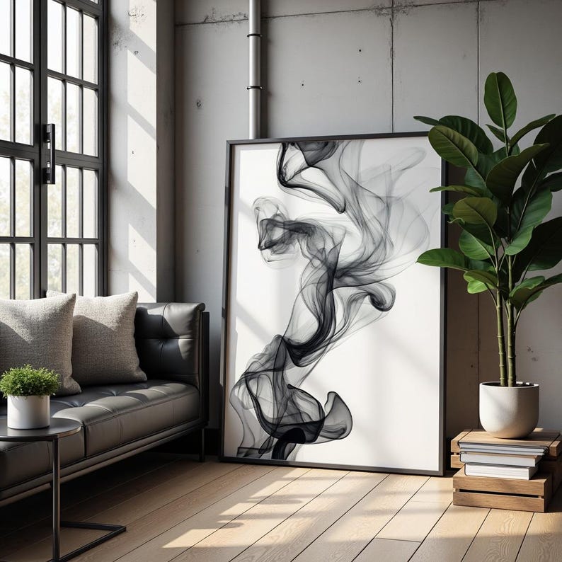 Black Wall Art Printable Smoke Art Black and White Modern Printable ...