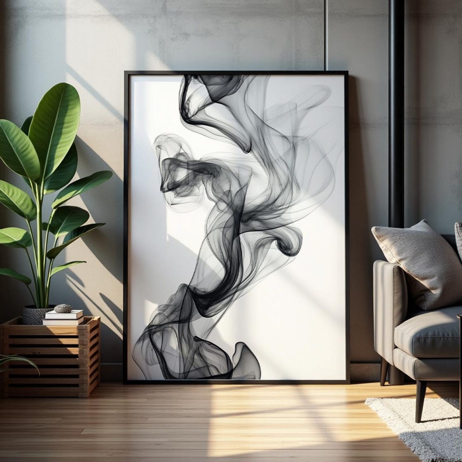 Black Wall Art Printable Smoke Art Black and White Modern Printable ...
