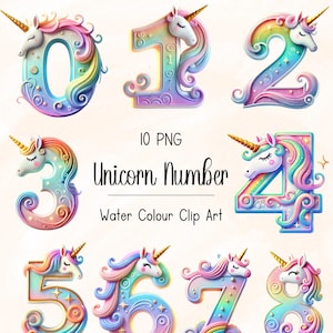 Unicorn Number Clipart - Pastel Glitter Numbers 0-9 - Cute Birthday ...