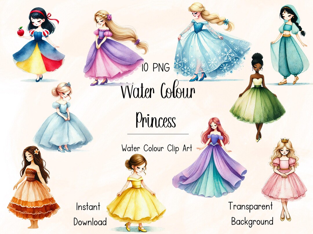 Watercolor Princess Clipart Set | Hand-painted Style Illustrations ...