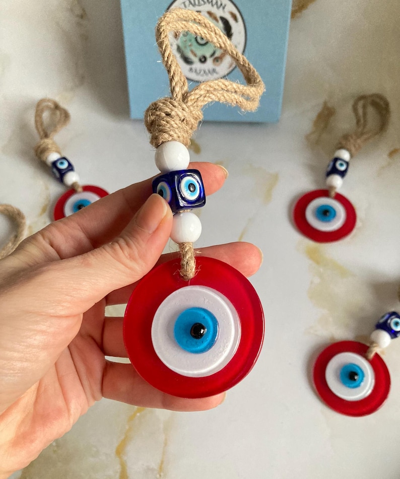 Red Glass Evil Eye Wall Hanging, Protection Good Luck Charm, Modern ...