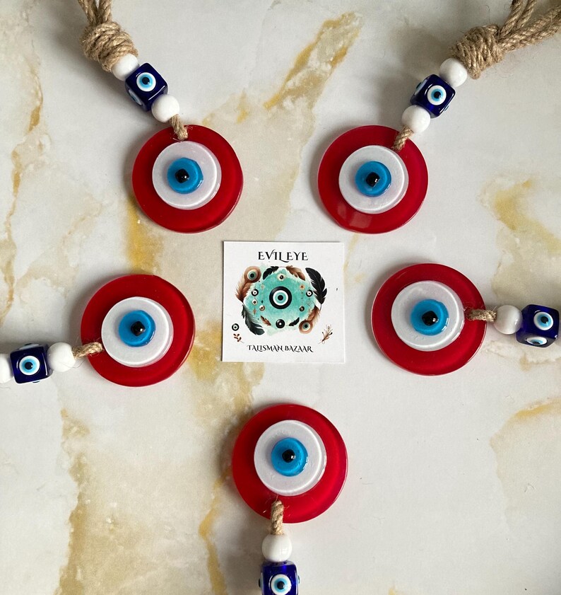 Red Glass Evil Eye Wall Hanging, Protection Good Luck Charm, Modern ...