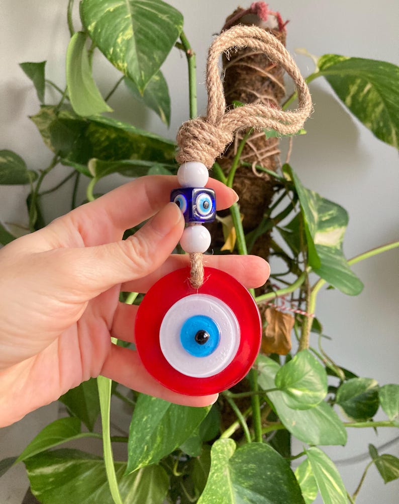 Red Glass Evil Eye Wall Hanging, Protection Good Luck Charm, Modern ...