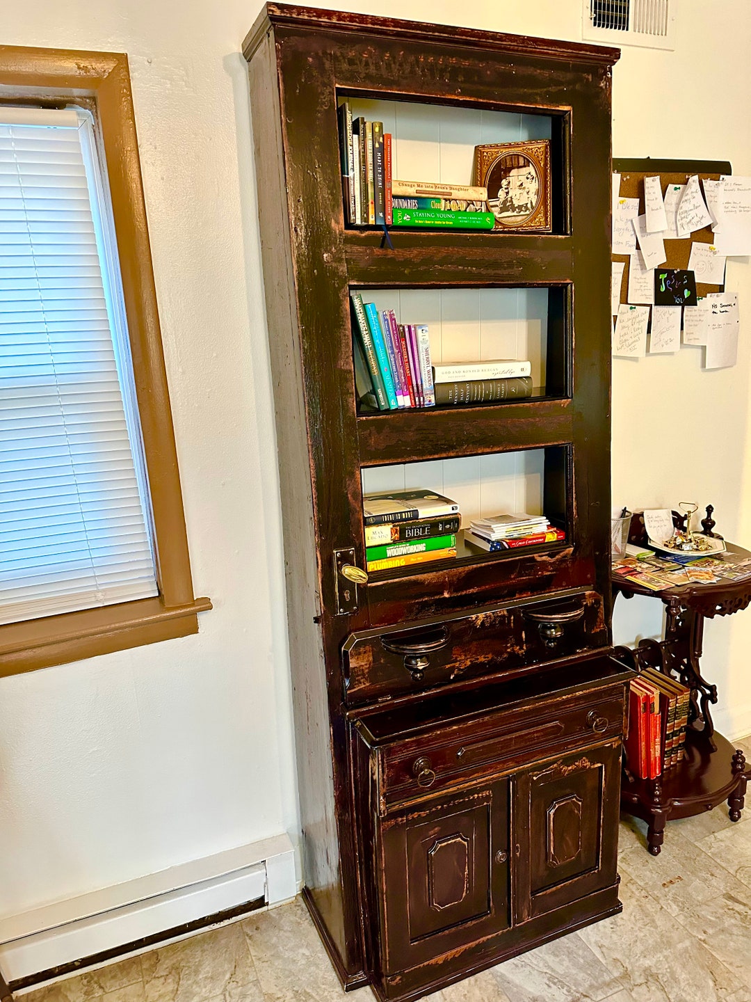 Repurposed Furniture - Door and Kitchen Counter Top Cabinet to ...