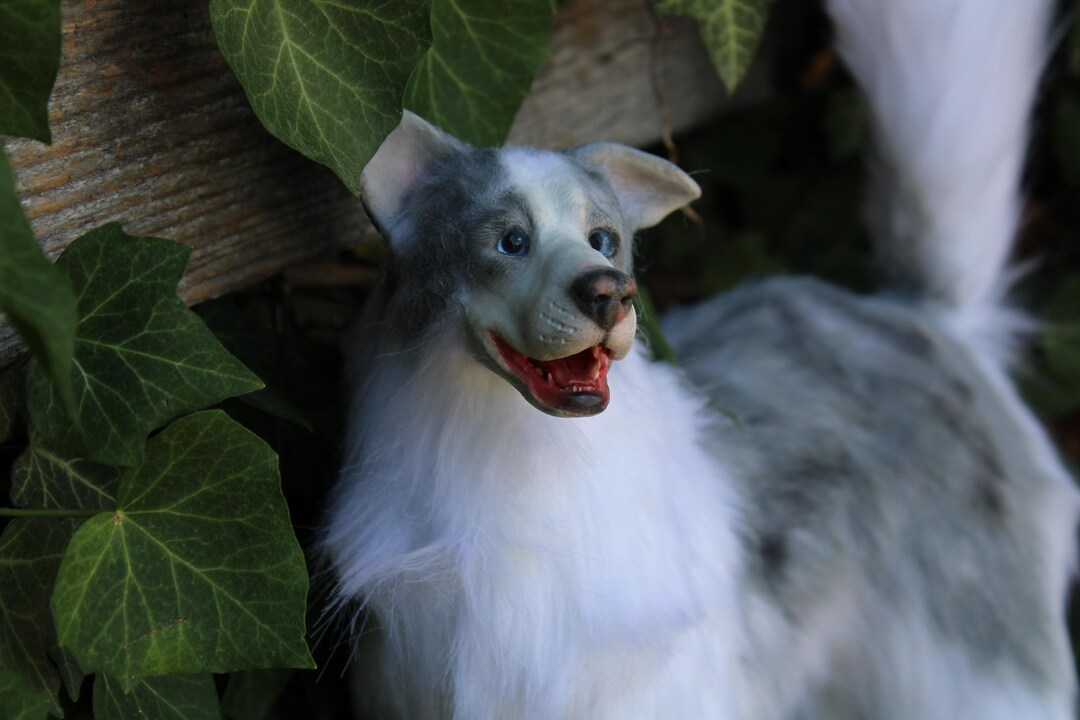Realistic Border Collie Blue Merle Toy – Handmade Clay & Fur Dog ...