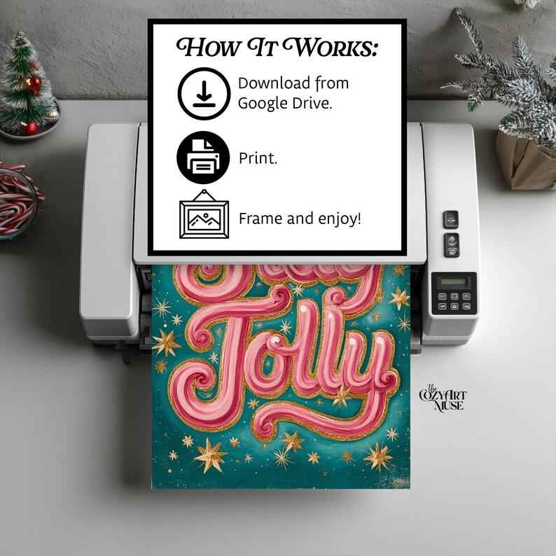Stay Jolly Poster Printable Wall Art – Retro Pink Christmas Typography ...